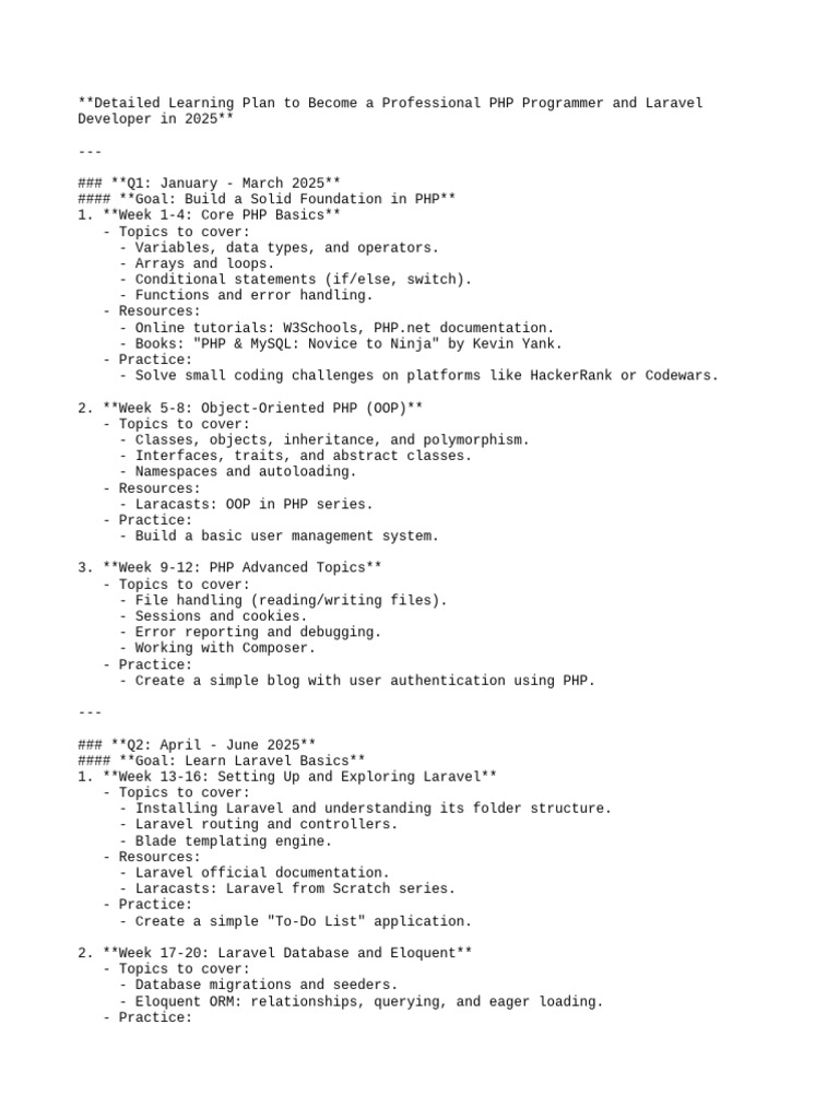 PHP Laravel Learning Schedule 2025 | PDF | Php | Object Oriented Programming