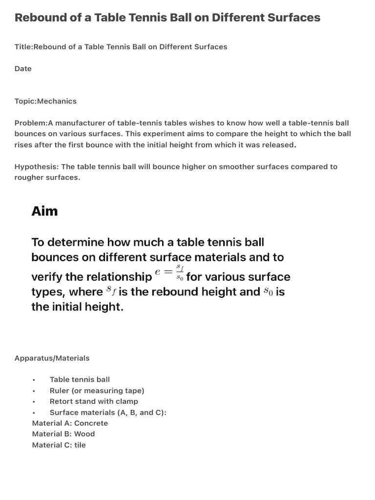 Table Tennis Ball Bounce Experiment | PDF | Accuracy And Precision ...