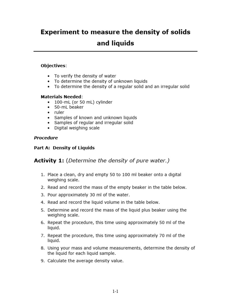 Density Experiments | PDF | Density | Volume