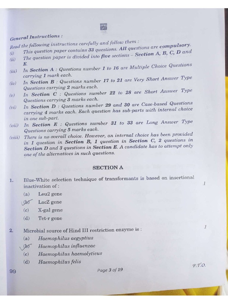 XII Biotech 2023 QP | PDF