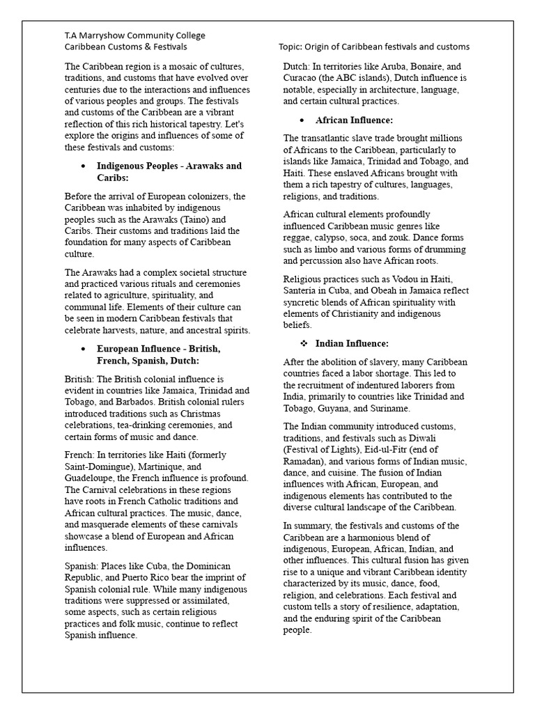 Origins of Caribbean Festivals & Customs | PDF | Caribbean | Trinidad ...
