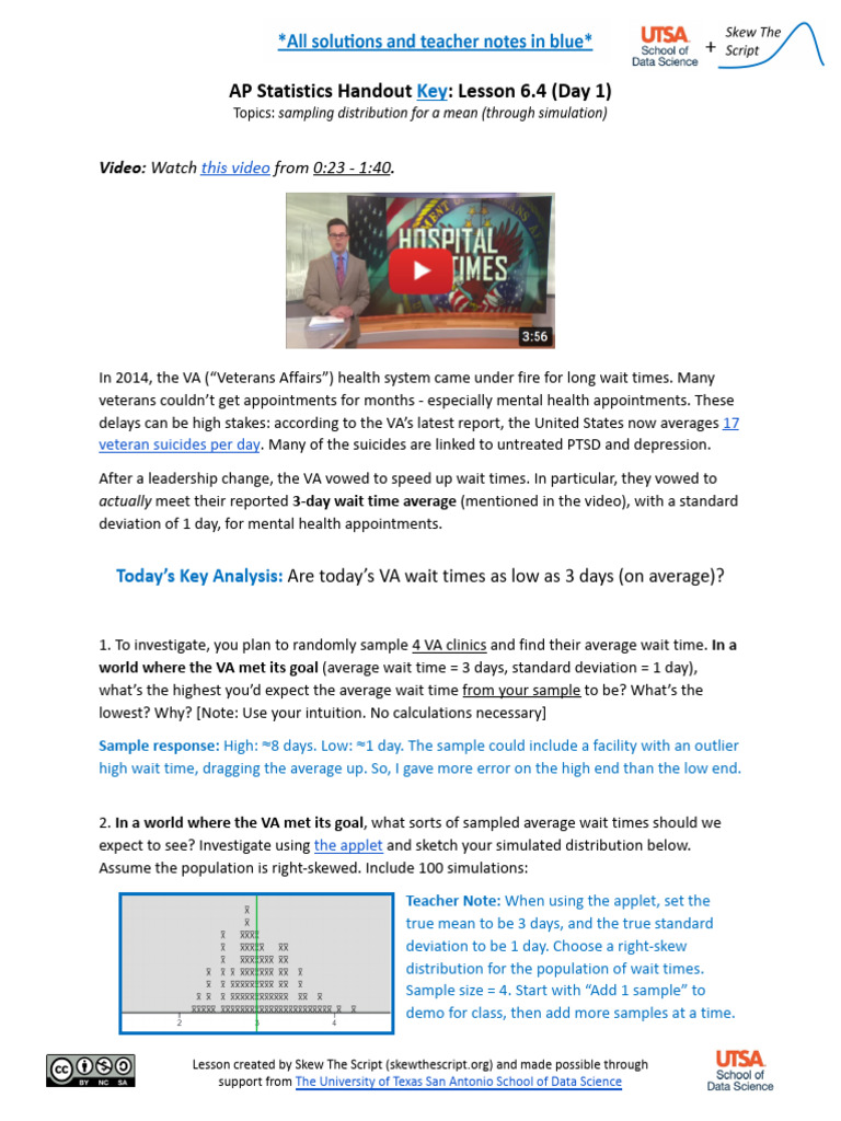 6.4.Day1.STS.Handout.Key | PDF | Sampling (Statistics) | Scientific Method