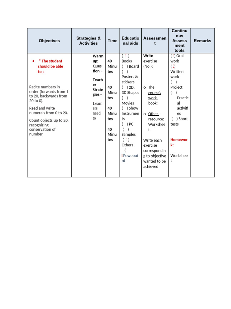 Early Numeracy Learning Plan | PDF