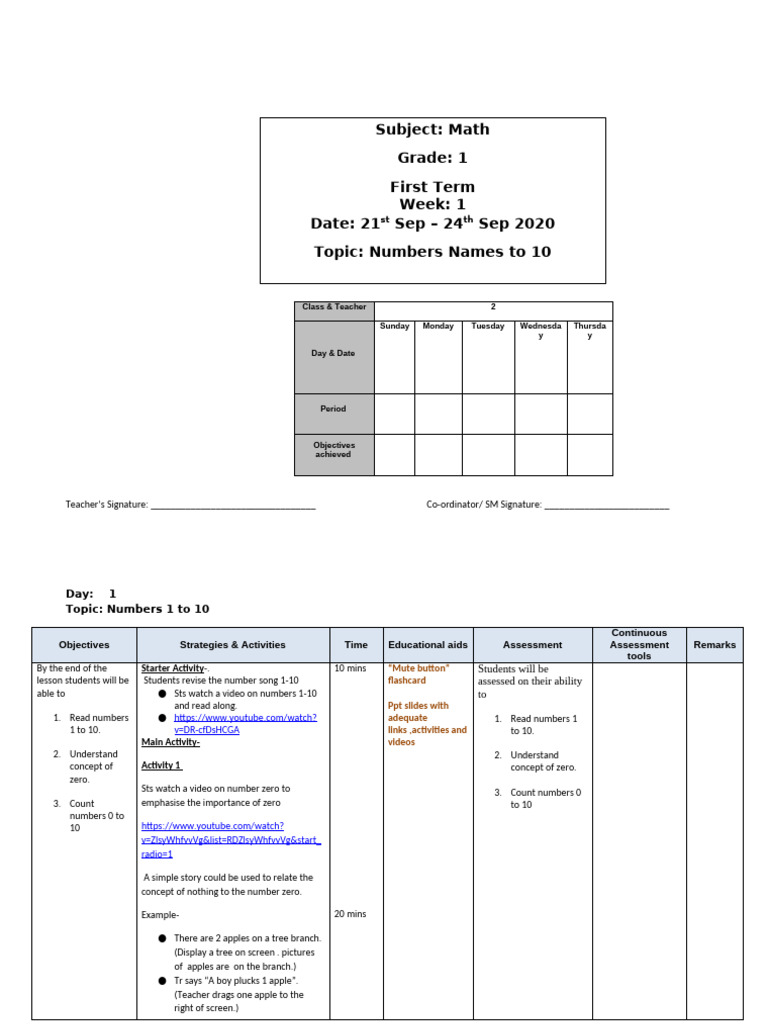 MATH lesson plan week 1 -20,odd and Even | PDF | Behavior Modification ...