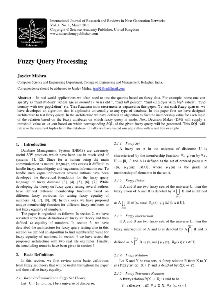 Fuzzy Query Process Pdf Fuzzy Logic Sql