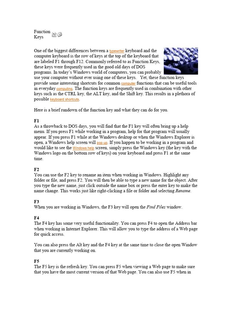 F1 Keys | PDF | Computer Keyboard | Keyboard Shortcut