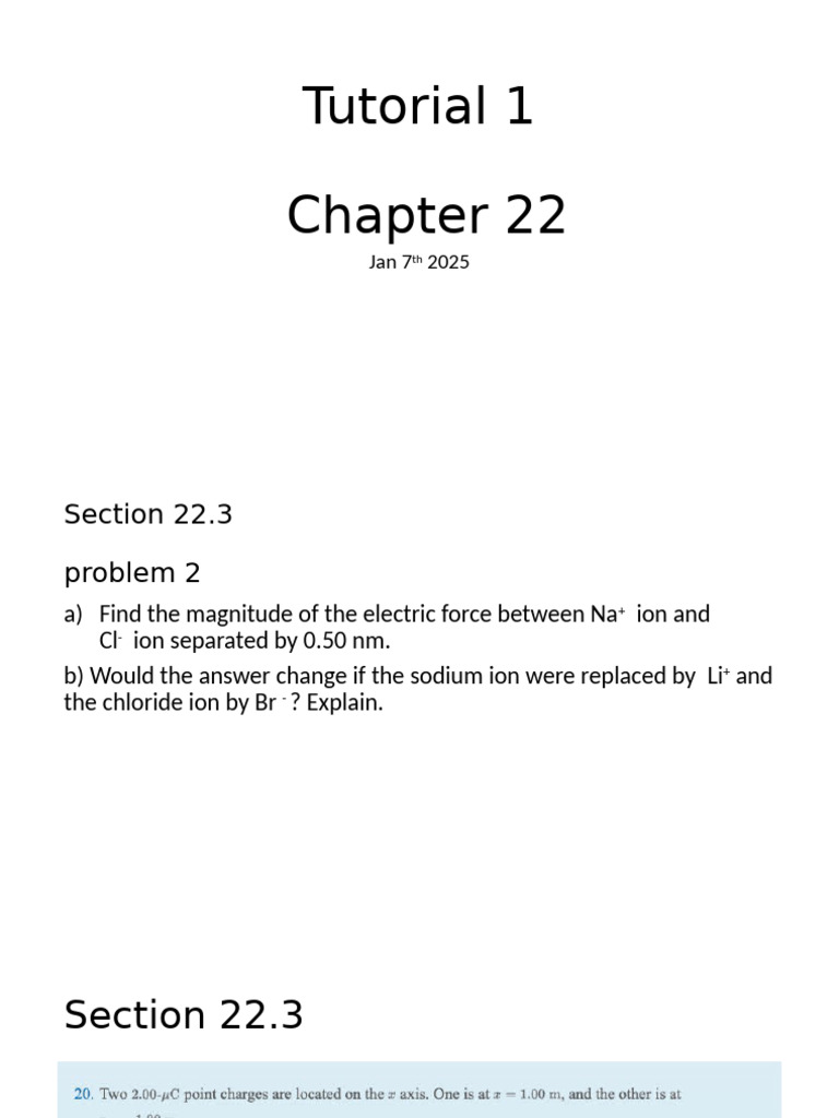Tutorial 1 CH 22 Jan 7th 2025 - PHYS 1801 | PDF