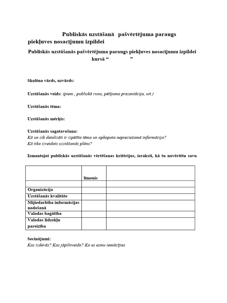 Pašvērtējuma Paraugs | PDF