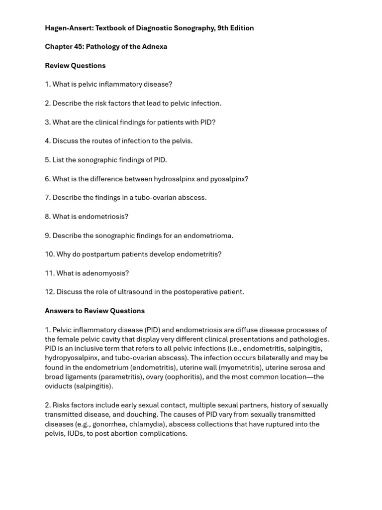 Adnexa Pathology Review Questions | PDF | Uterus | Clinical Medicine