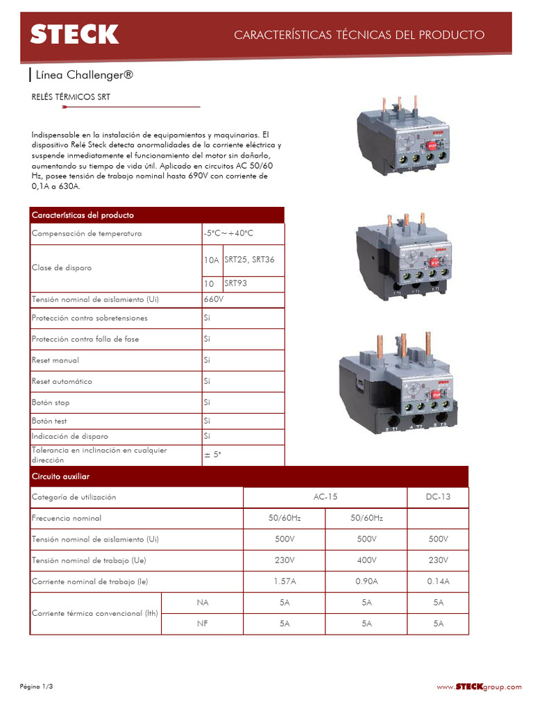 Ficha Tecnica RELE TERMICO SRT | PDF | Relé | Equipo