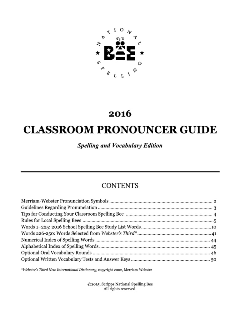 Spelling Bee Word List Pdf