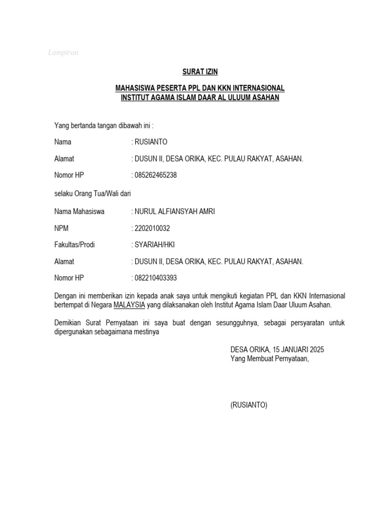 Template Surat Lampiran PplI KknI (1) | PDF