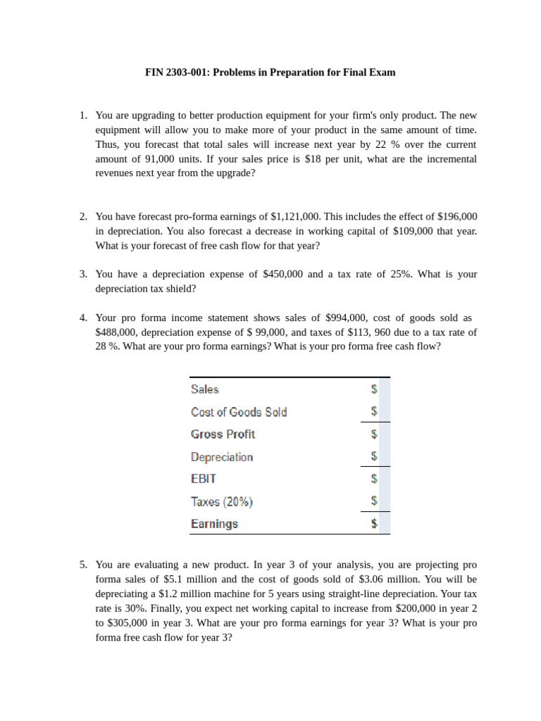 Financial Exam Prep: Key Problems & Solutions | PDF | Cost Of Capital | Free Cash Flow
