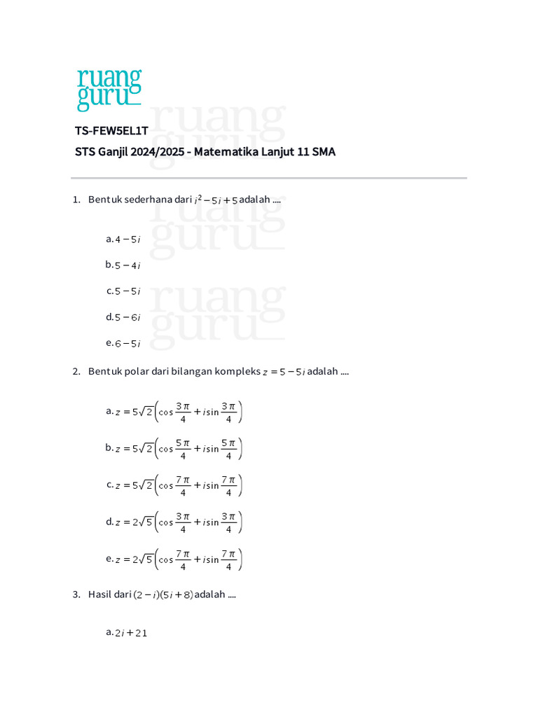 STS Ganjil 2024 - 2025 - Matematika Lanjut 11 SMA | PDF
