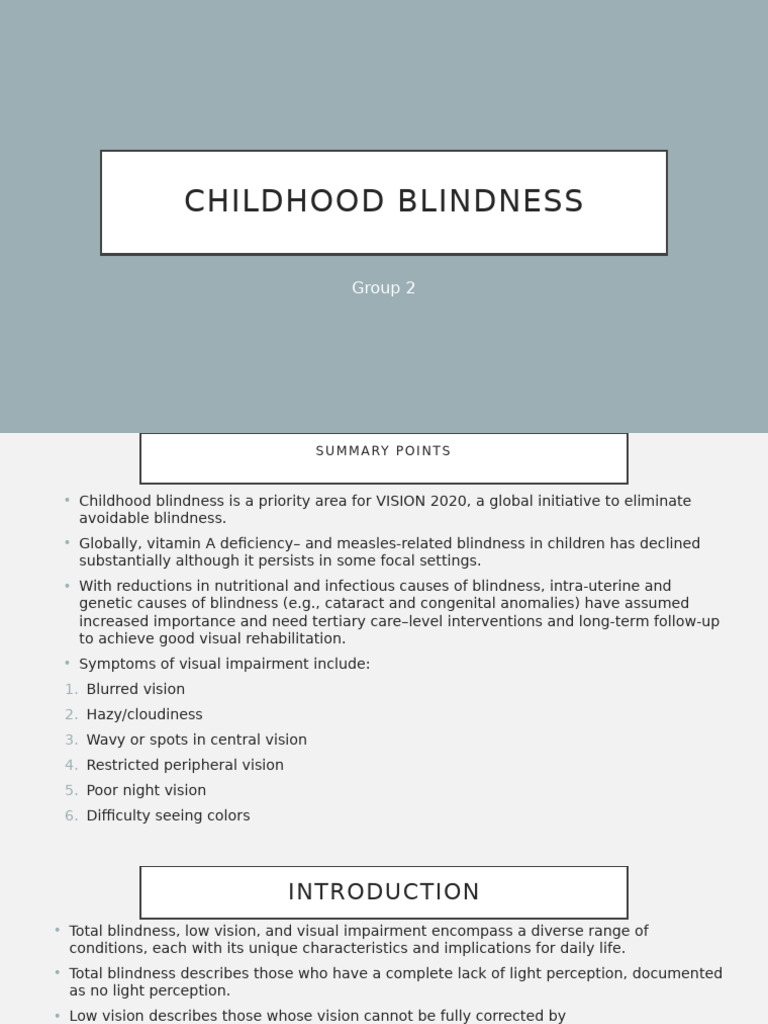 Childhood Blindness Overview and Impact | PDF | Visual Impairment ...