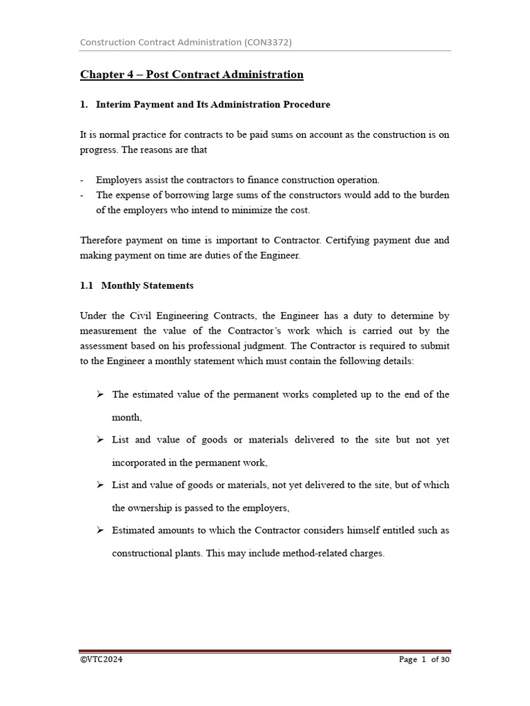 Chapter 4 - Post Contract Administration | PDF | Mediation | Arbitration