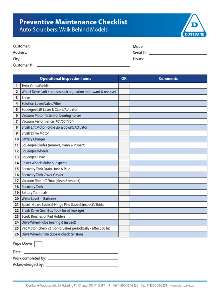 PM Checklist Scrubber Walk-Behind | PDF