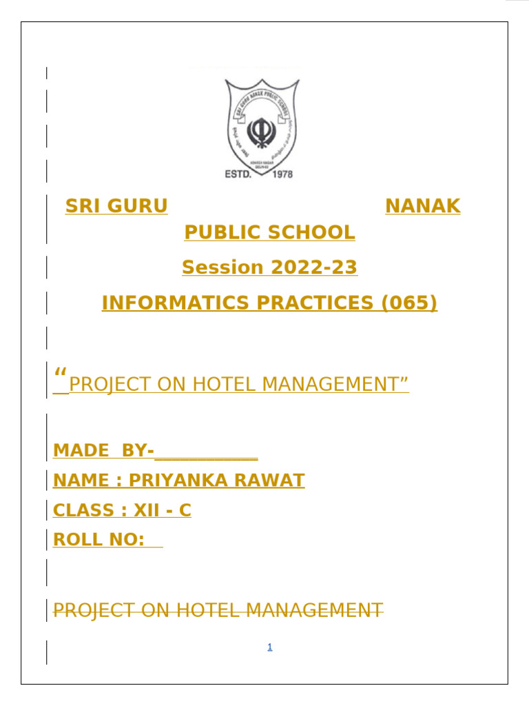Priyanka-Project On Hotel Management | PDF | Comma Separated Values ...