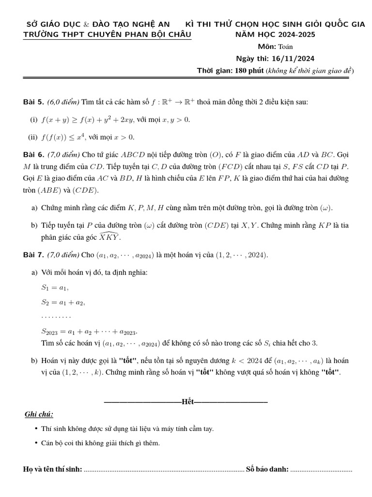 Đề Thi Thử HSG QG Ngày 2 Môn Toán (16.11.2024) (Hướng Dẫn Chấm Và Đáp Án) | PDF