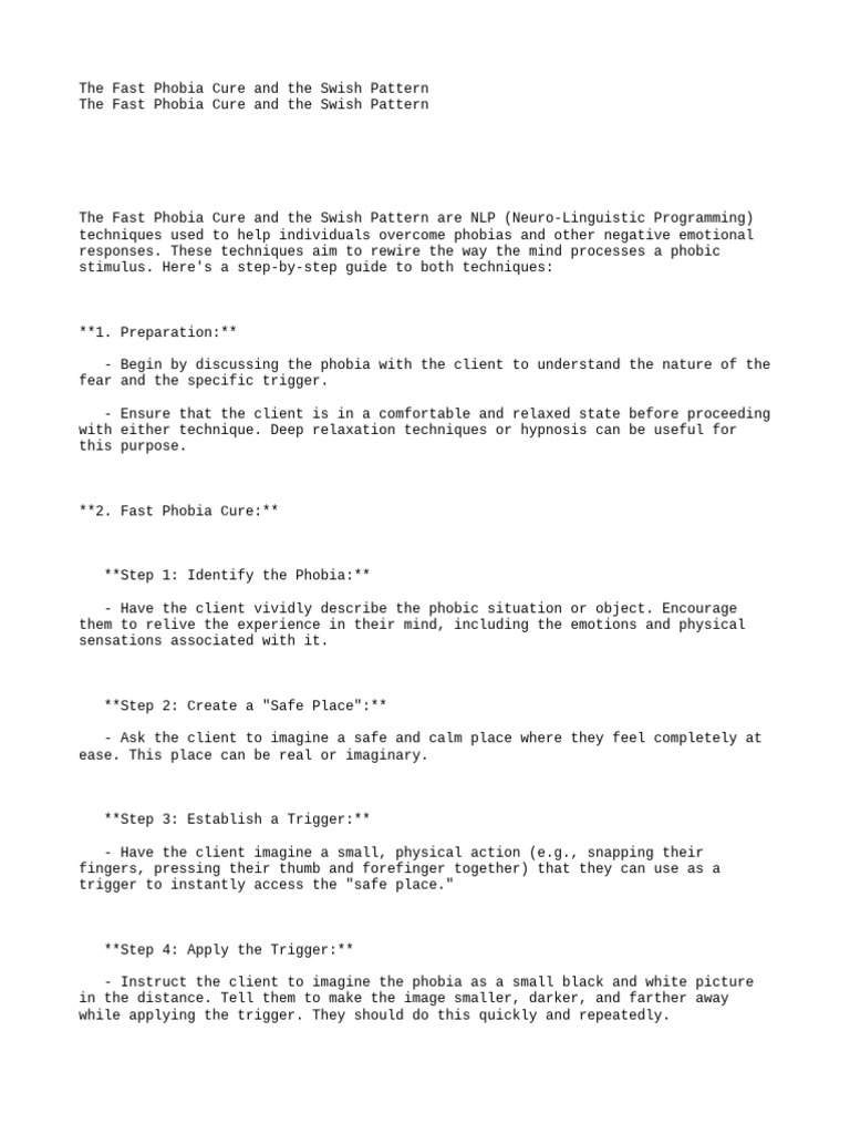 Fast Phobia and Swish Technique | PDF | Phobia | Emotions