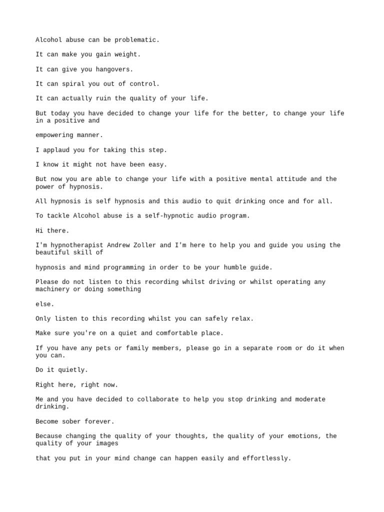 AlcoholAddiction | PDF | Hypnosis | Breathing