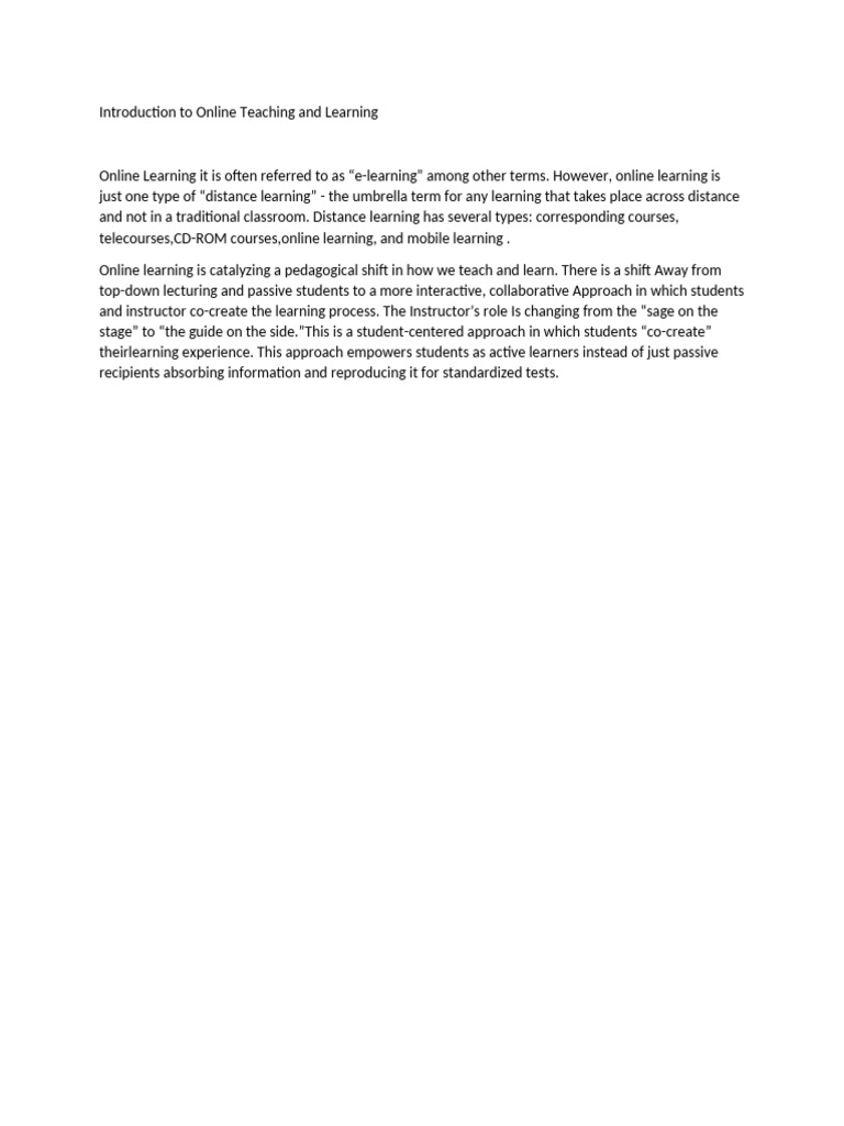 Introductikn To Online Learning Teaching | PDF