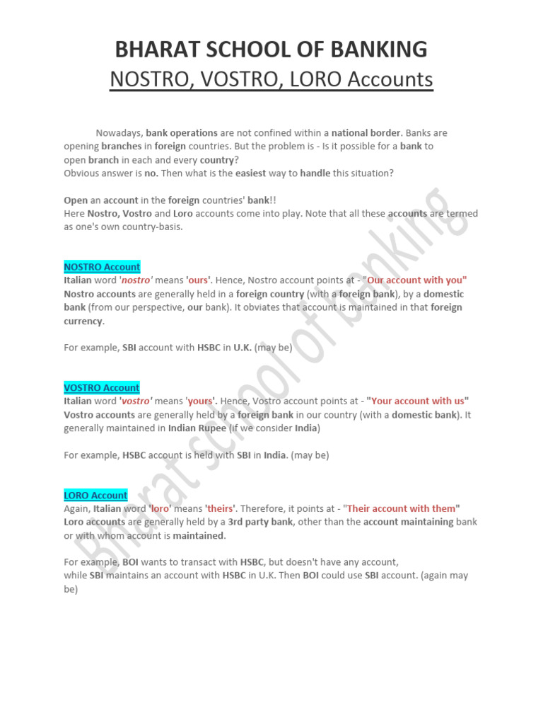 NOSTRO VOSTRO LORO Accounts | PDF