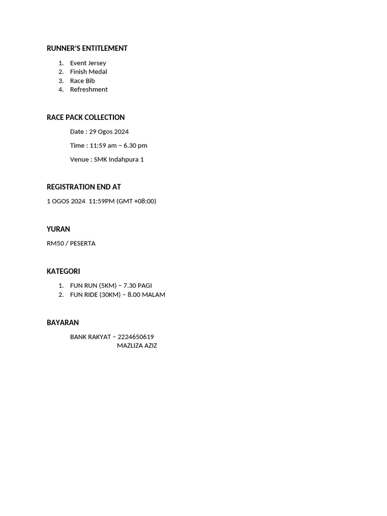 Runner's Entitlement for Fun Run & Ride | PDF