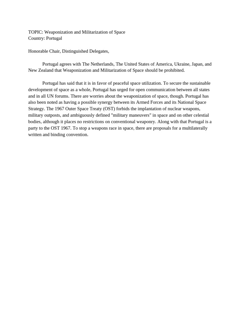 TOPIC - Weaponization and Militarization of Space | PDF