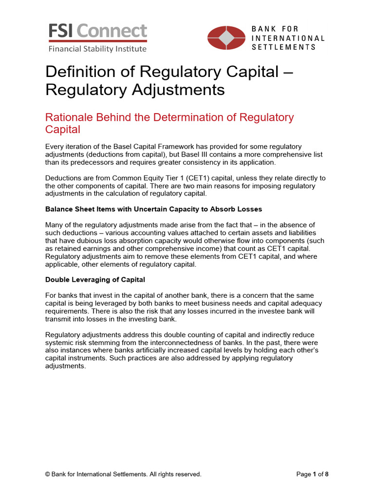 Definition of Regulatory Capital Regulatory Adjustments | PDF | Capital ...
