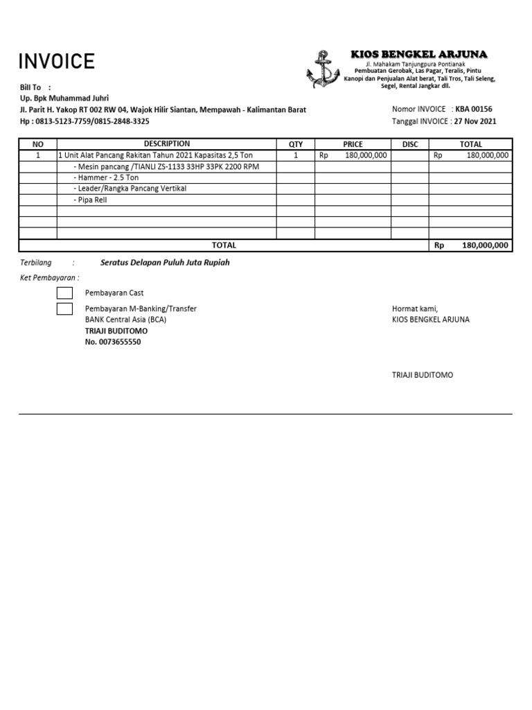 Invoice Pembelian Alat Berat 2021-2022 | PDF