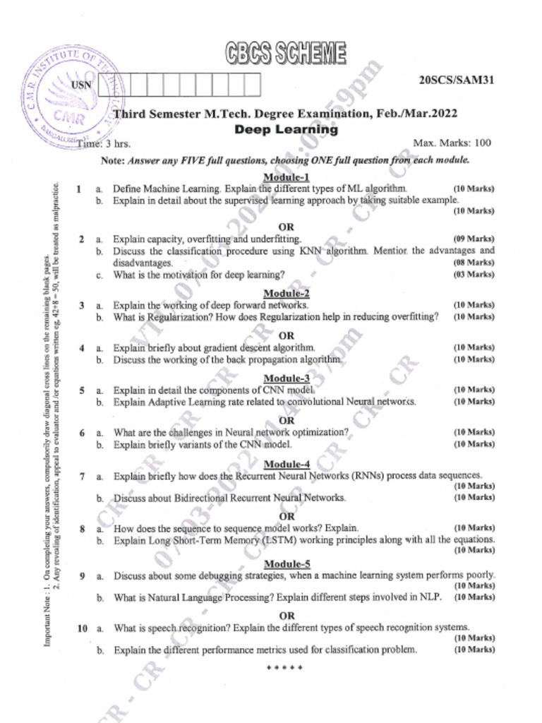 VTU Question Paper of 20SCS31 Deep Learning Feb-2022 | PDF