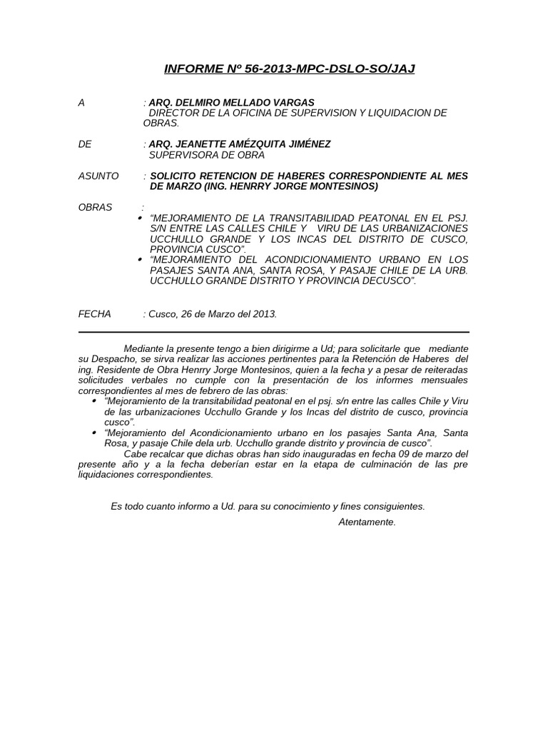 SOLICITO RETENCION DE HABERES CORRESPONDIENTE AL MES DE MARZO (ING ...
