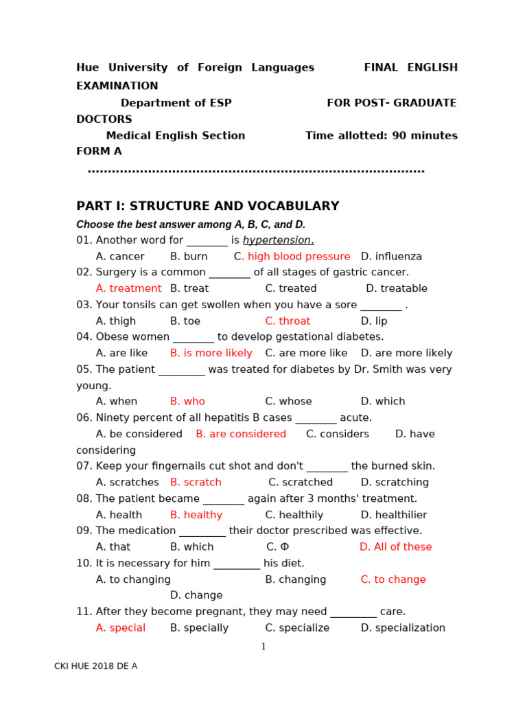 Đáp Án 1-CK1 Sample | PDF | Hepatitis | Immunology