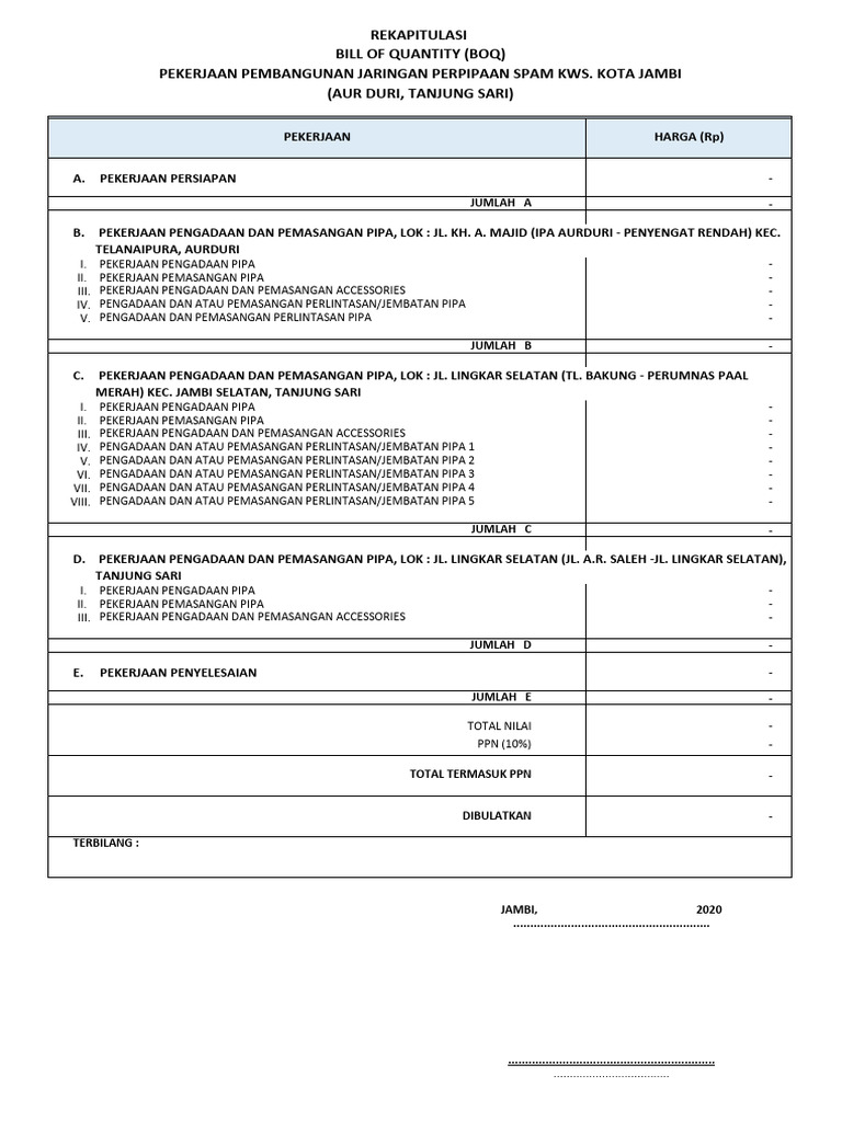 BOQ PIPA KOTA JAMBI | PDF