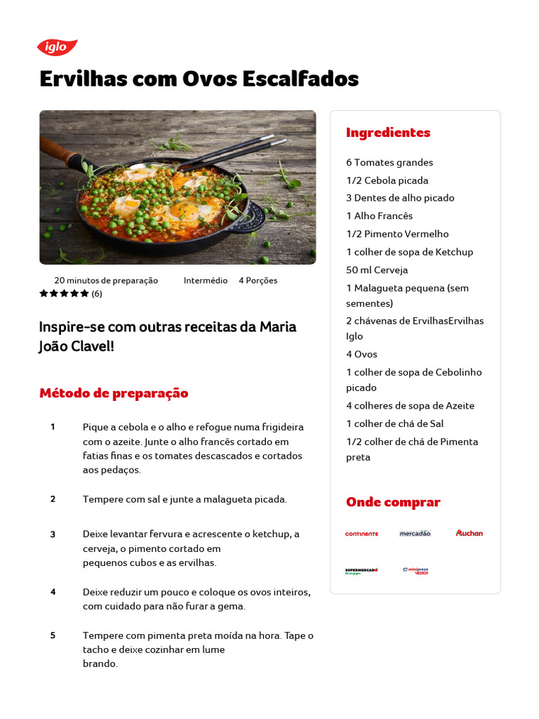 Ervilhas com Ovos Escalfados _ Receitas_ Iglo Pt | PDF