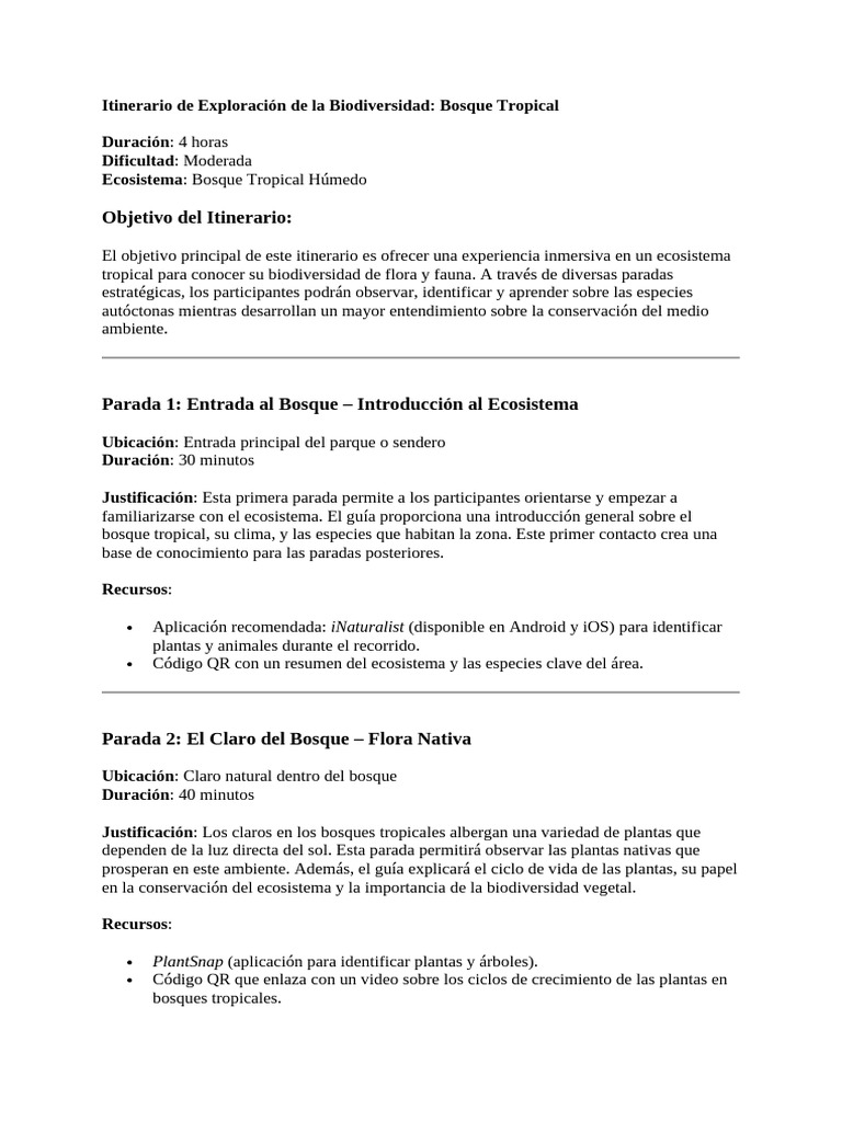 Itinerario de Exploración de La Biodiversidad | PDF | Los bosques ...