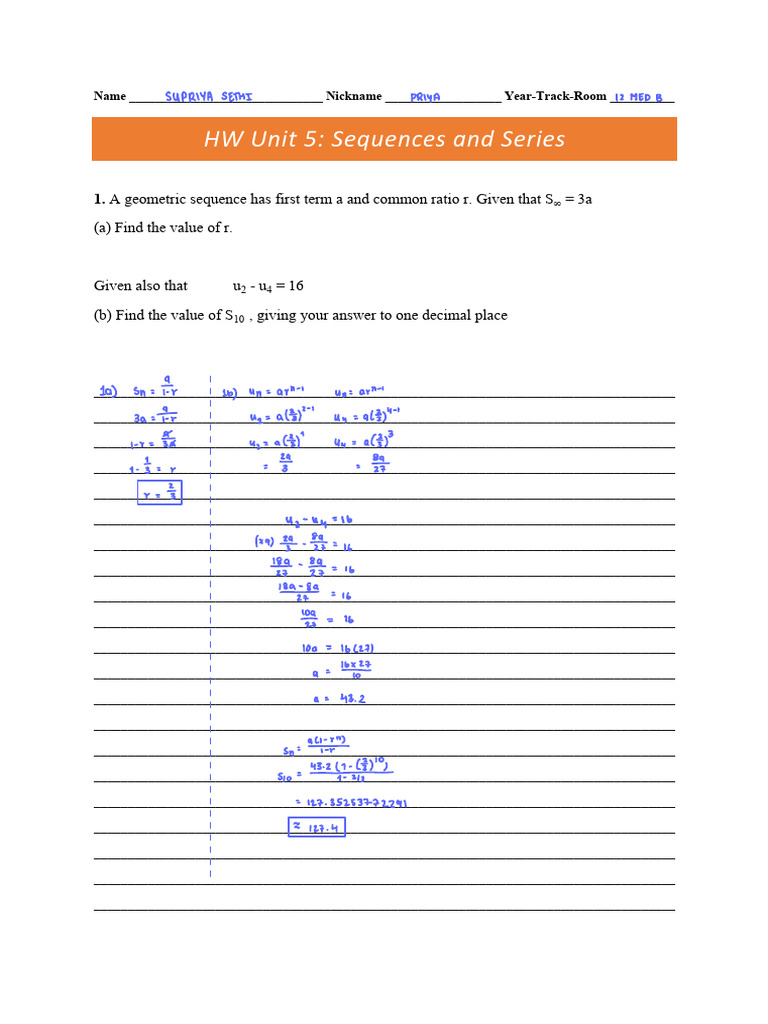 HW Unit 5 - Sequences and Series | PDF | Mathematics | Arithmetic