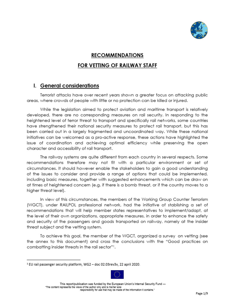 Railway Staff Vetting Recommendations | PDF | Background Check ...