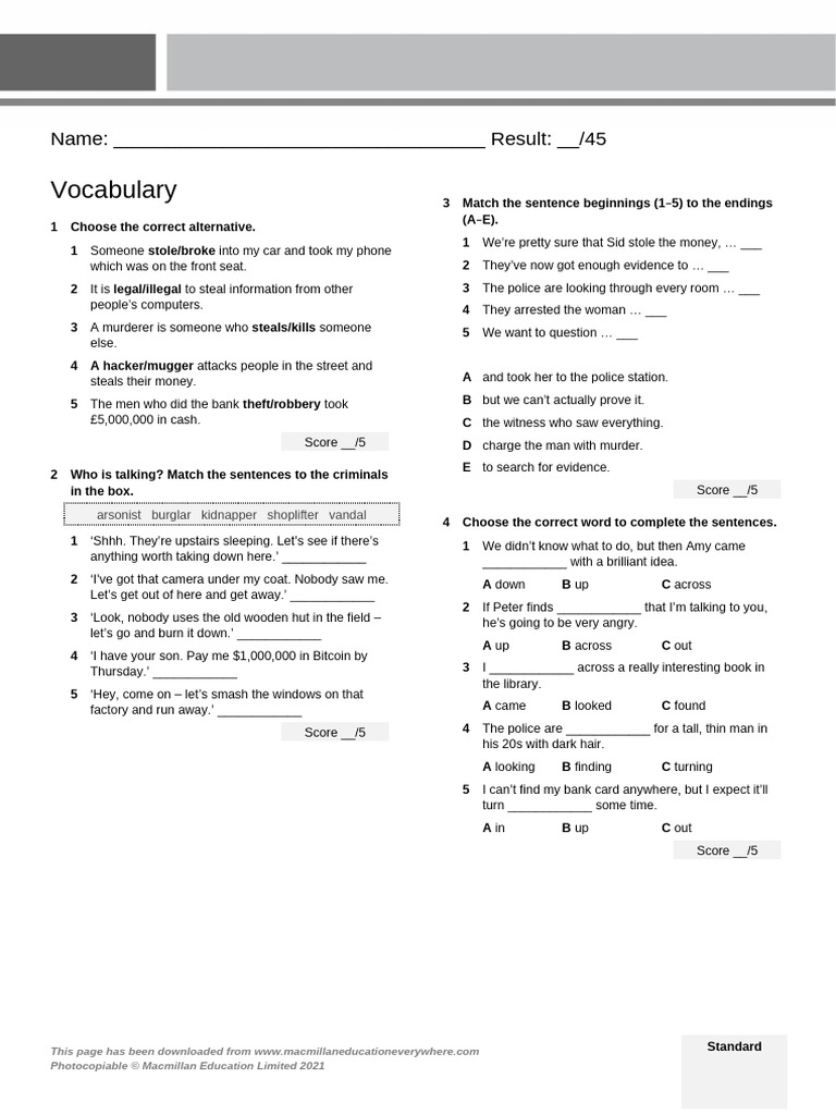 B1_U2_Test_Standard | PDF | Robbery