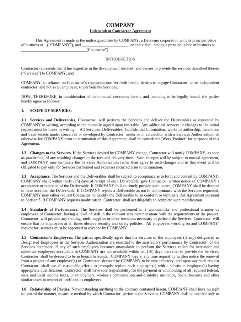 Independent Contractor Agreement Standard Massachusetts | PDF | Breach ...