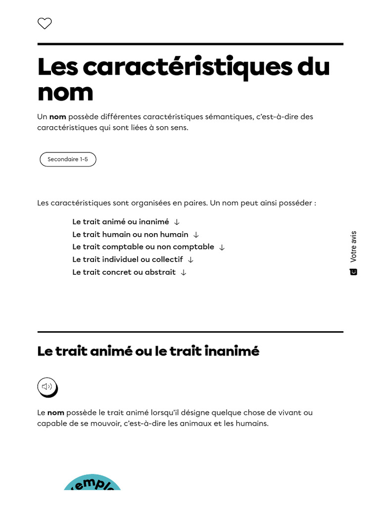 Caractéristiques des noms en français | PDF | Nombre grammatical ...