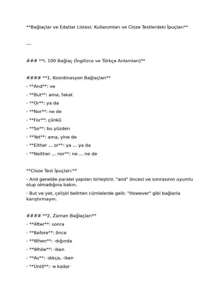 Bağlaçlar Ve Edatlar Listesi | PDF