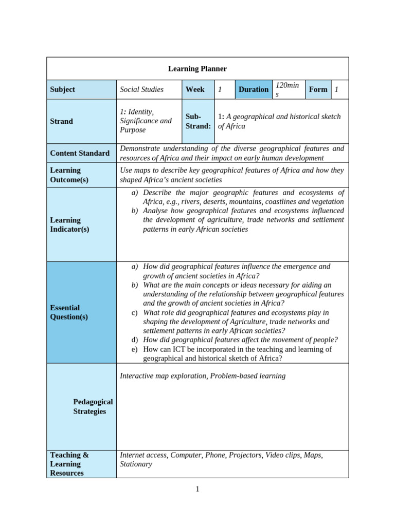 Social Studies 24week Learning Planner | PDF | Learning | Pedagogy