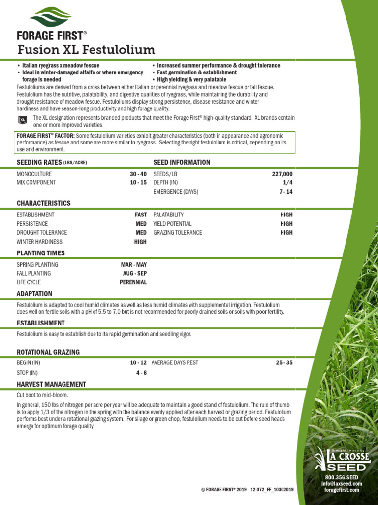 TECH SHEET FF - Fusion XL Festulolium | PDF | Soil | Seed