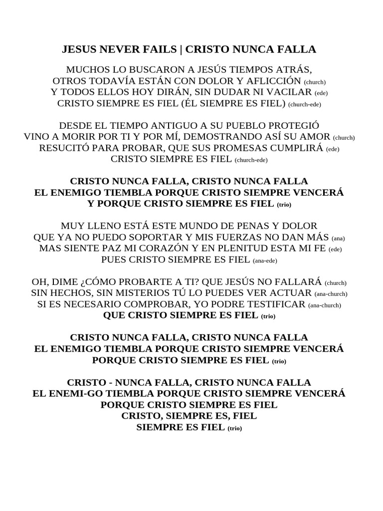 Jesus Never Fails (Cristo Nunca Falla) LETRA | PDF