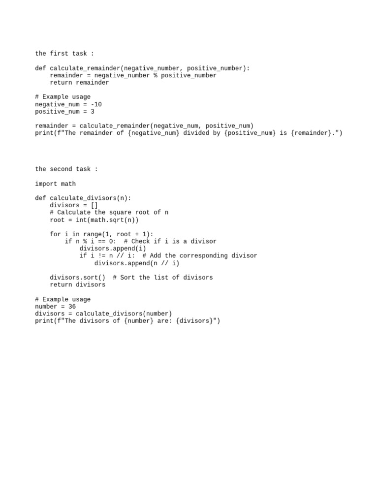 Remainder and Divisor Calculation in Python | PDF