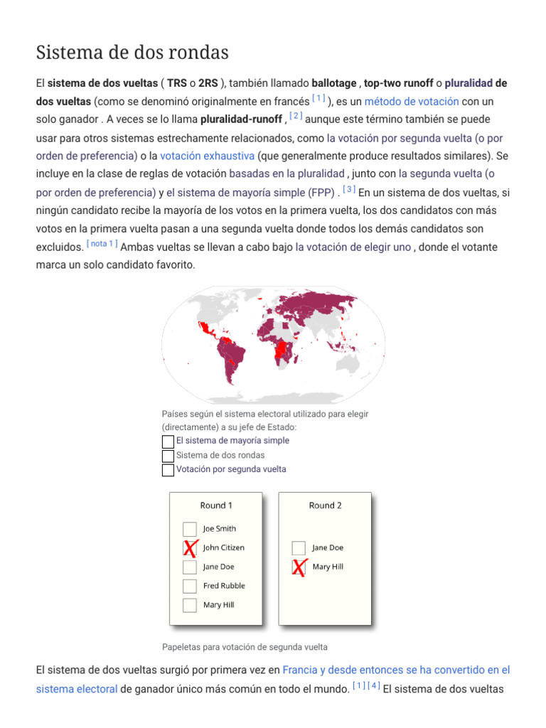Sistema de Dos Rondas - Wikipedia | PDF | Sistema de dos rondas | Votación