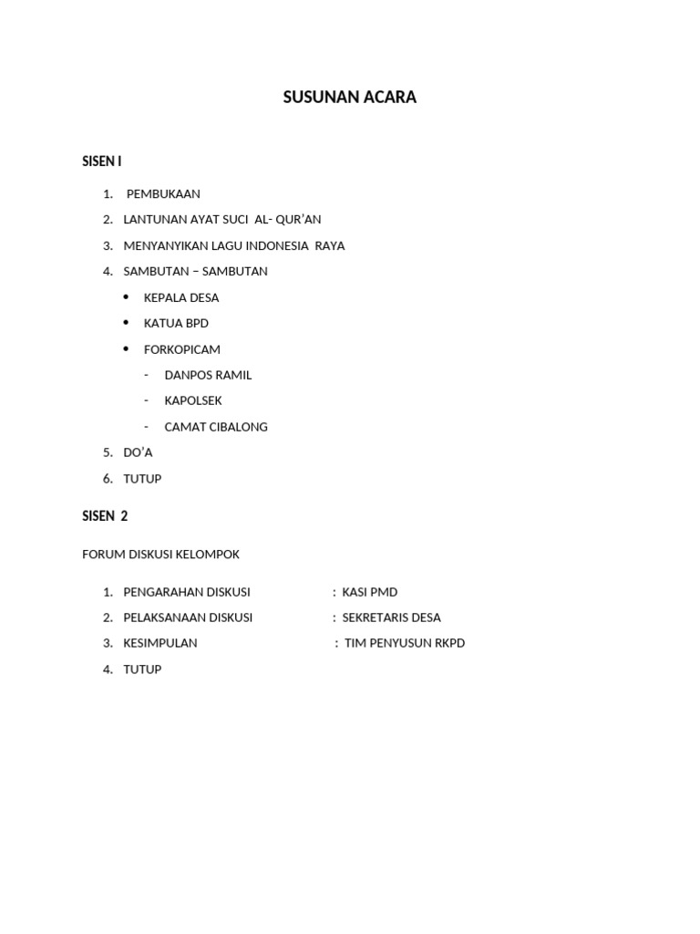 Susunan Acara - Musrenbang 24 | PDF