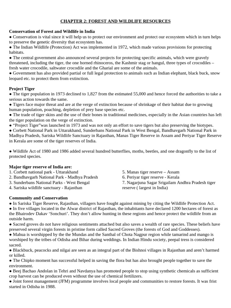 Class 10 Geography Chapter 2 Notes | PDF | Tiger | Biodiversity